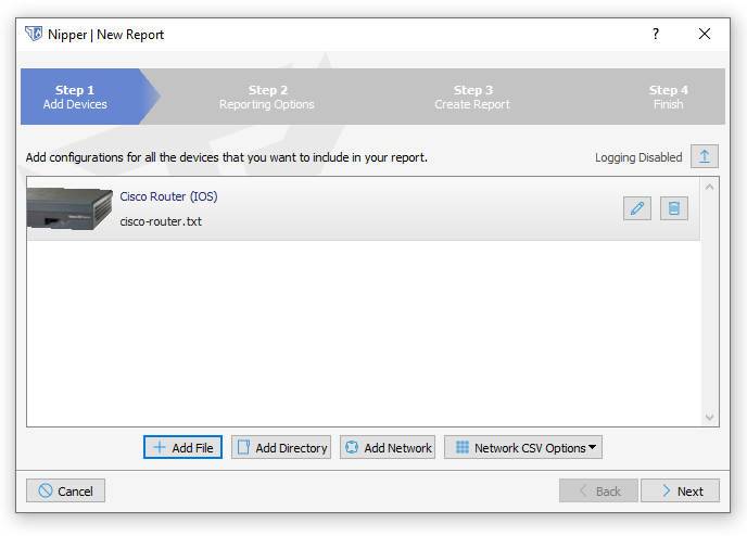 How to navigate the report options wizard in Nipper (v2)